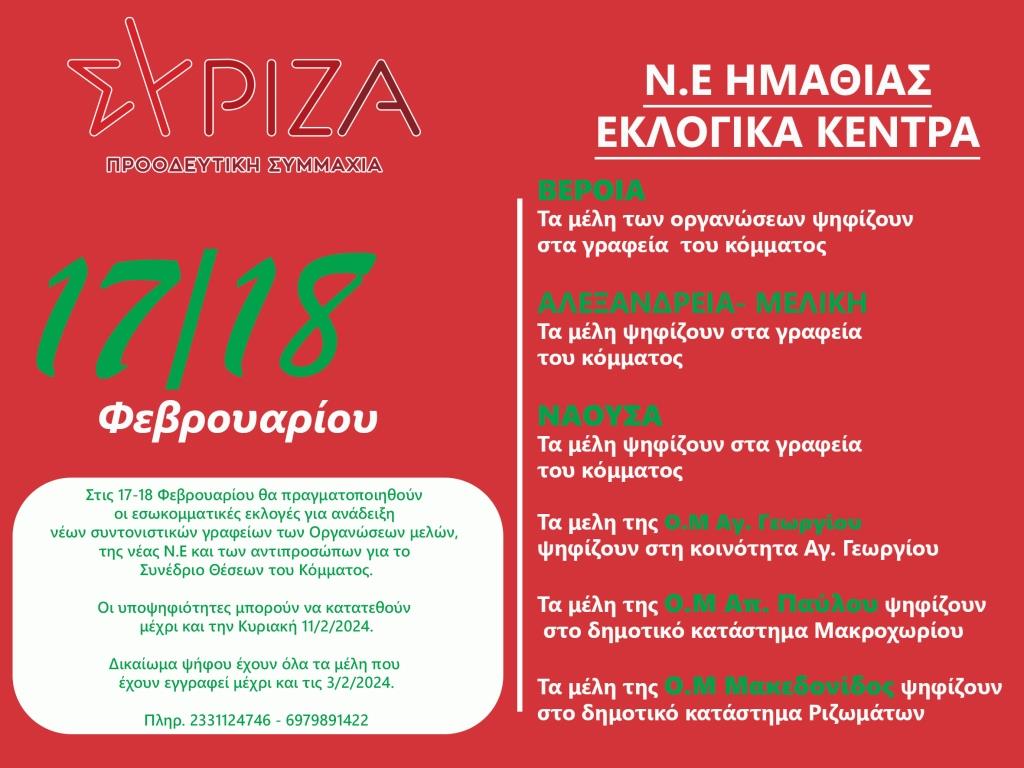 ΣΥΡΙΖΑ - ΠΣ Ημαθίας: Εσωκομματικές εκλογές 17 & 18 Φεβρουαρίου / τα ...